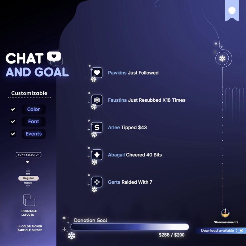 Winter Night Glow Chat & Goal Widget: Customizable Stream Overlay ...