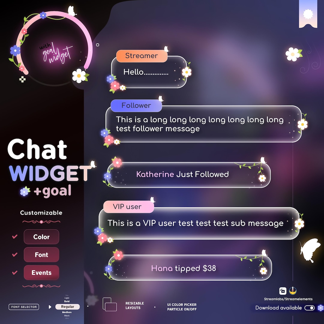 Floral Stream Chat Widget: Transparent Glass, Customizable ...