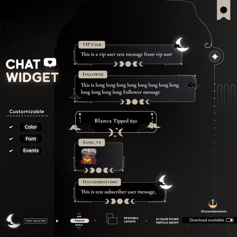 Dark Moon Celestial Chat Widget: Streamelements Starry Night Theme ...