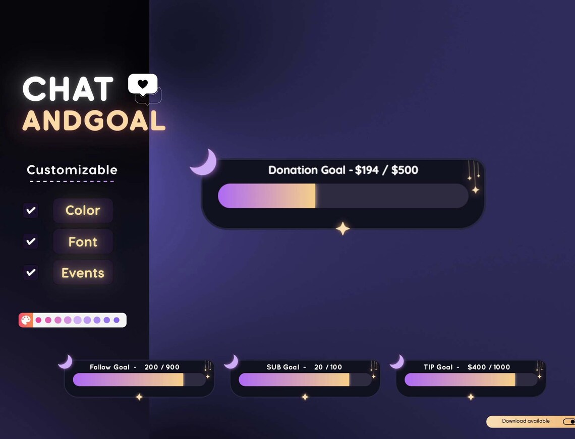 Purple Moon Glow Chat Widget: Customizable Stream Overlay (digital ...