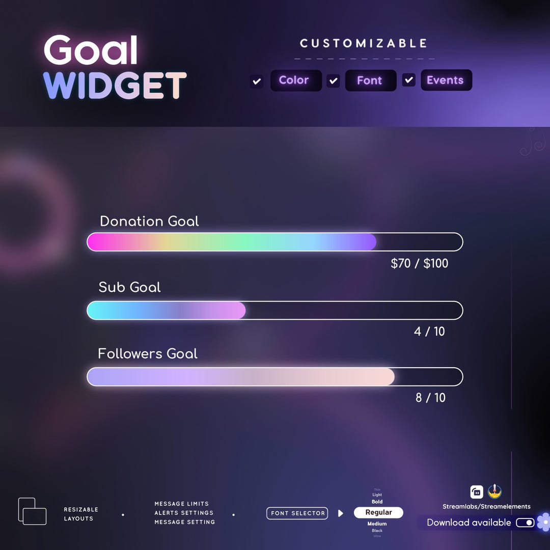 Rainbow Slider Goal Widget | Customizable Gradient Colors Goal Bars for ...