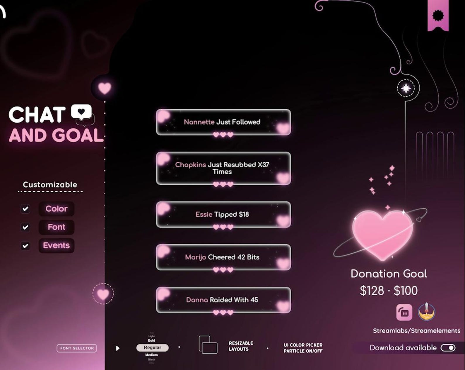 Valentine Stream Chat & Goal Widget: Customizable Glass Design ...