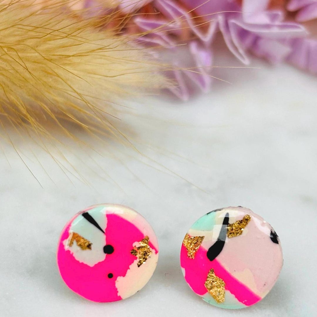 Pink Punk Rocker Studs - 90s Inspired Earrings - Etsy