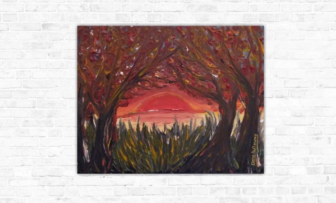 Acrylic Painting Called Fall Sunset, 8x10, on a Fixed and Stretched ...