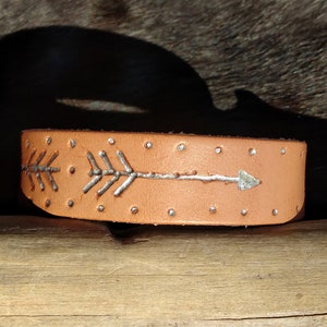 Silver Arrows Hand Engraved and Painted on an Adjustable Leather Cuff ...