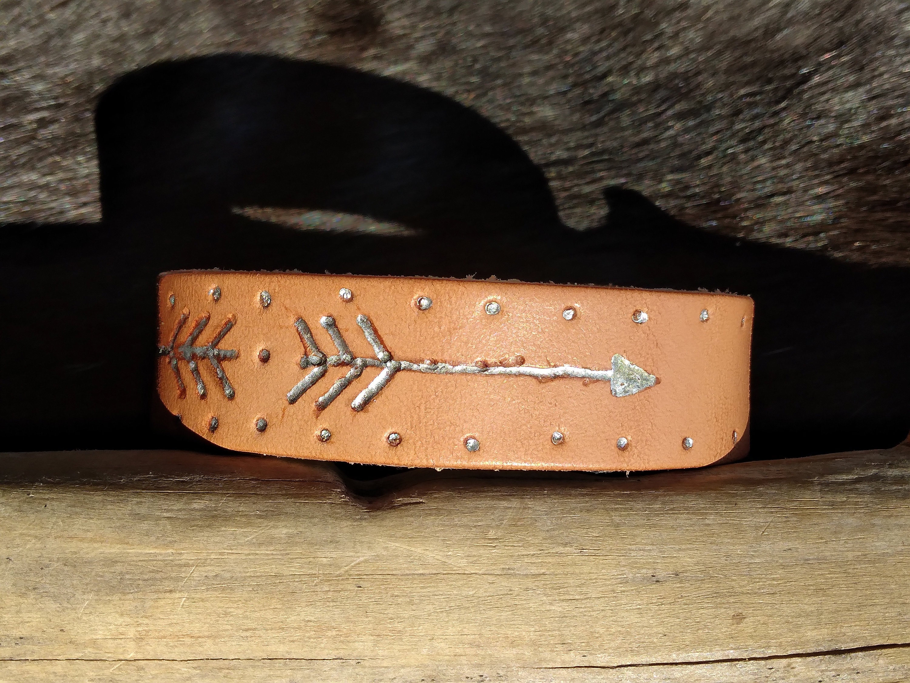 Silver Arrows Hand Engraved and Painted on an Adjustable Leather Cuff ...