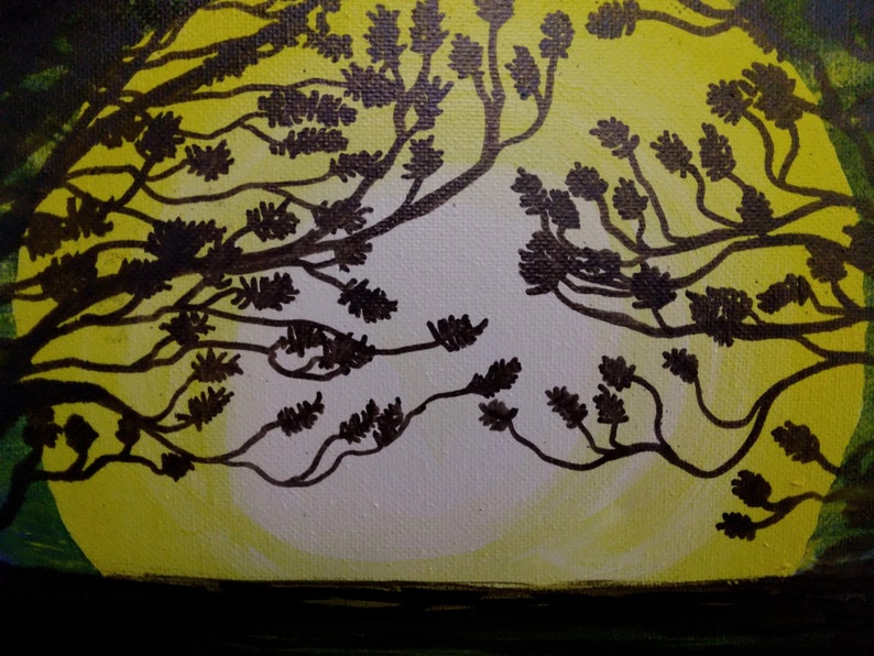 Acrylic Painting of a Full Moon Through Trees, 11x14 - Etsy