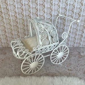Vintage Miniature Dollhouse White Metal Wire Pram Stroller 1:12. L ...