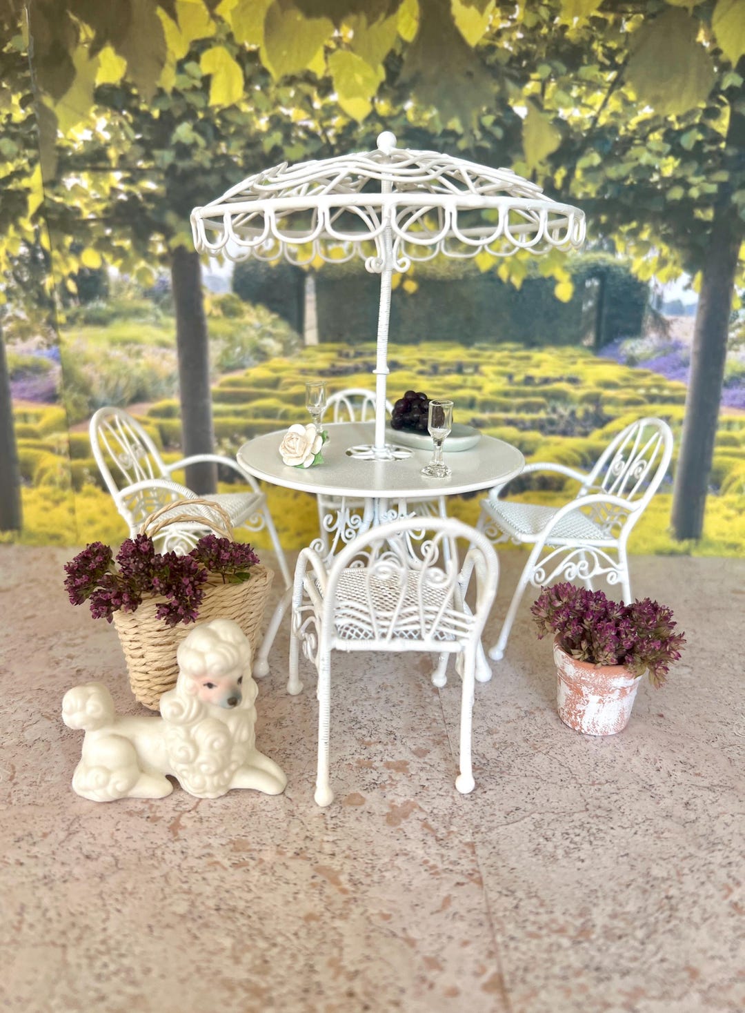 Miniature White Metal Wire Table With and Umrella and 4 Chairs, 1:12 - Etsy