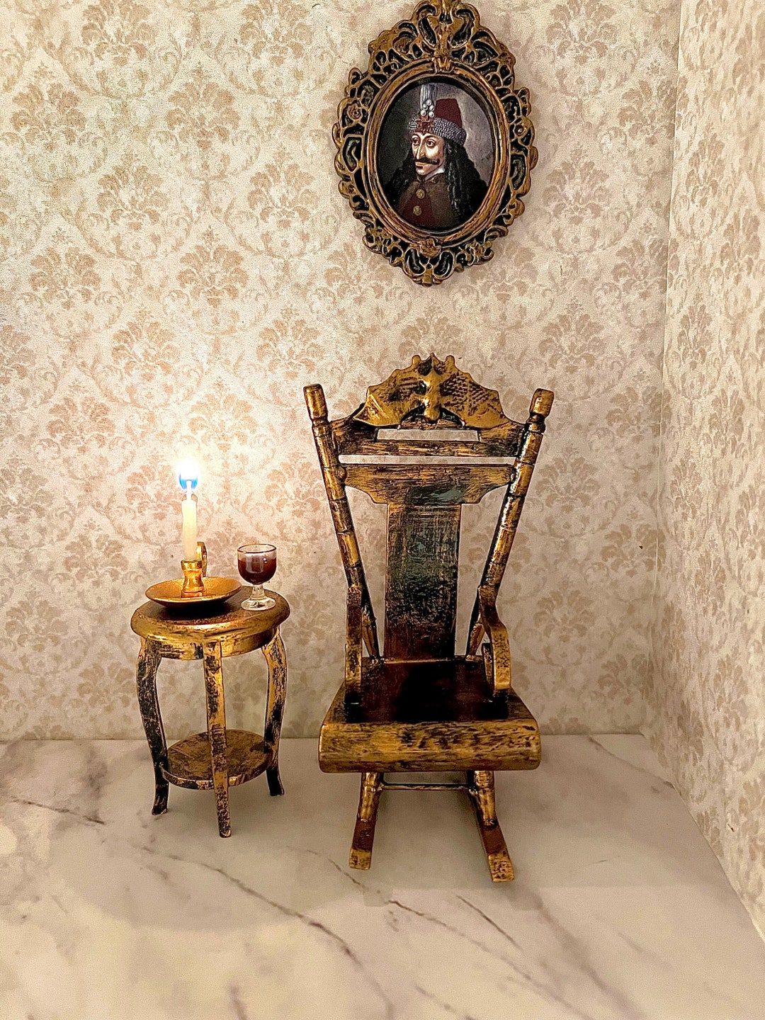 Dollhouse Gothic/dracula/magic Halloween Shabby Chic Gold Black Rocking ...