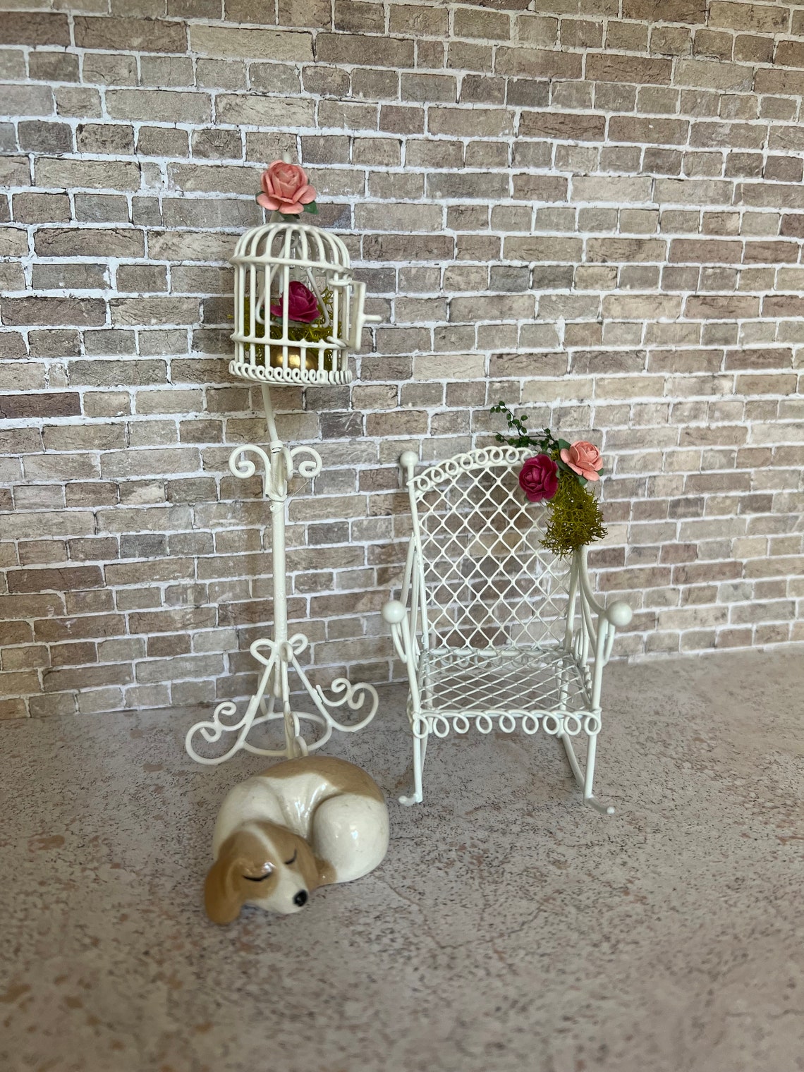 Beautiful Miniature Set for Dollhouse, Wire Furniture, Shabby Chic ...