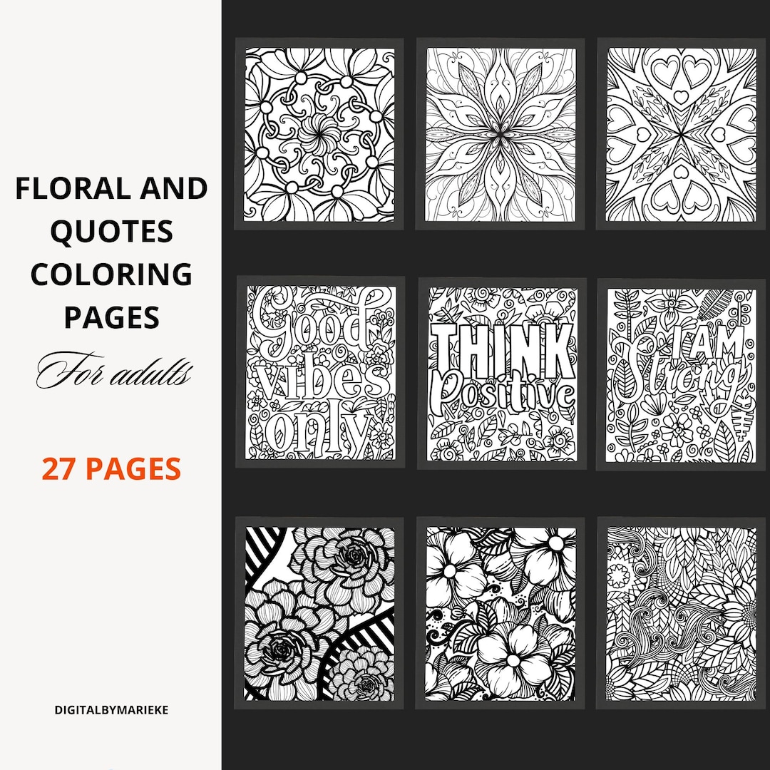 Flower/quotes Adult Coloring Book Printable | 27 Pages Digital Download ...