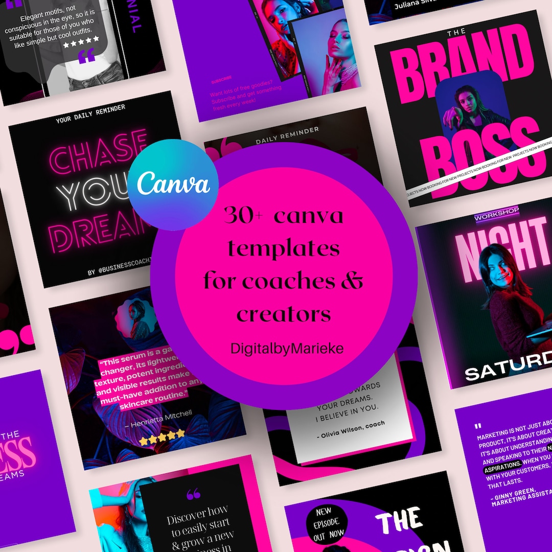 Editable Canva Templates for Business Coaches and Creators | Neon Pink ...