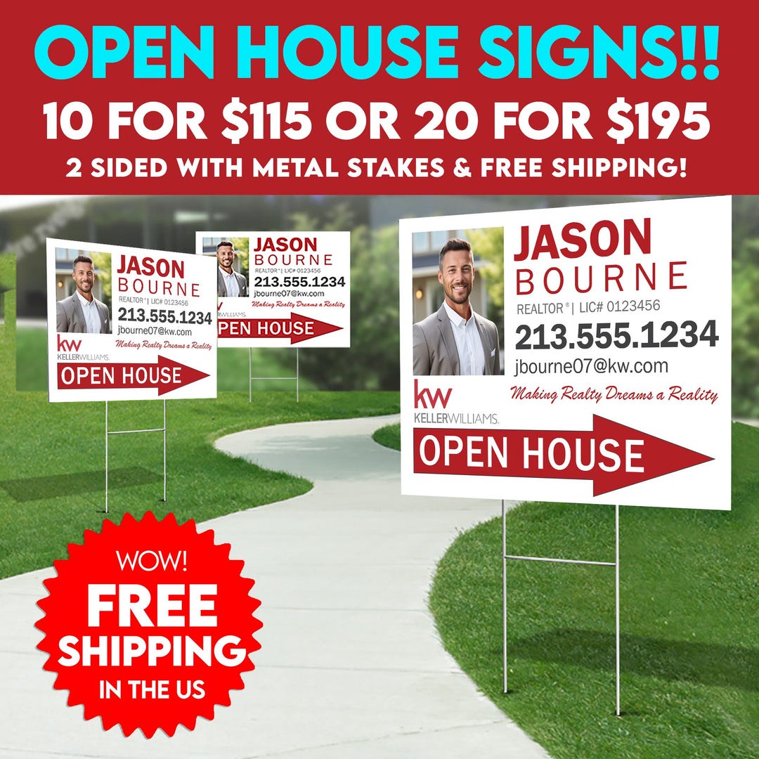 Open House Signs! 10 Pack or 20 Pack - 2 Sided With Metal Ground Stakes ...