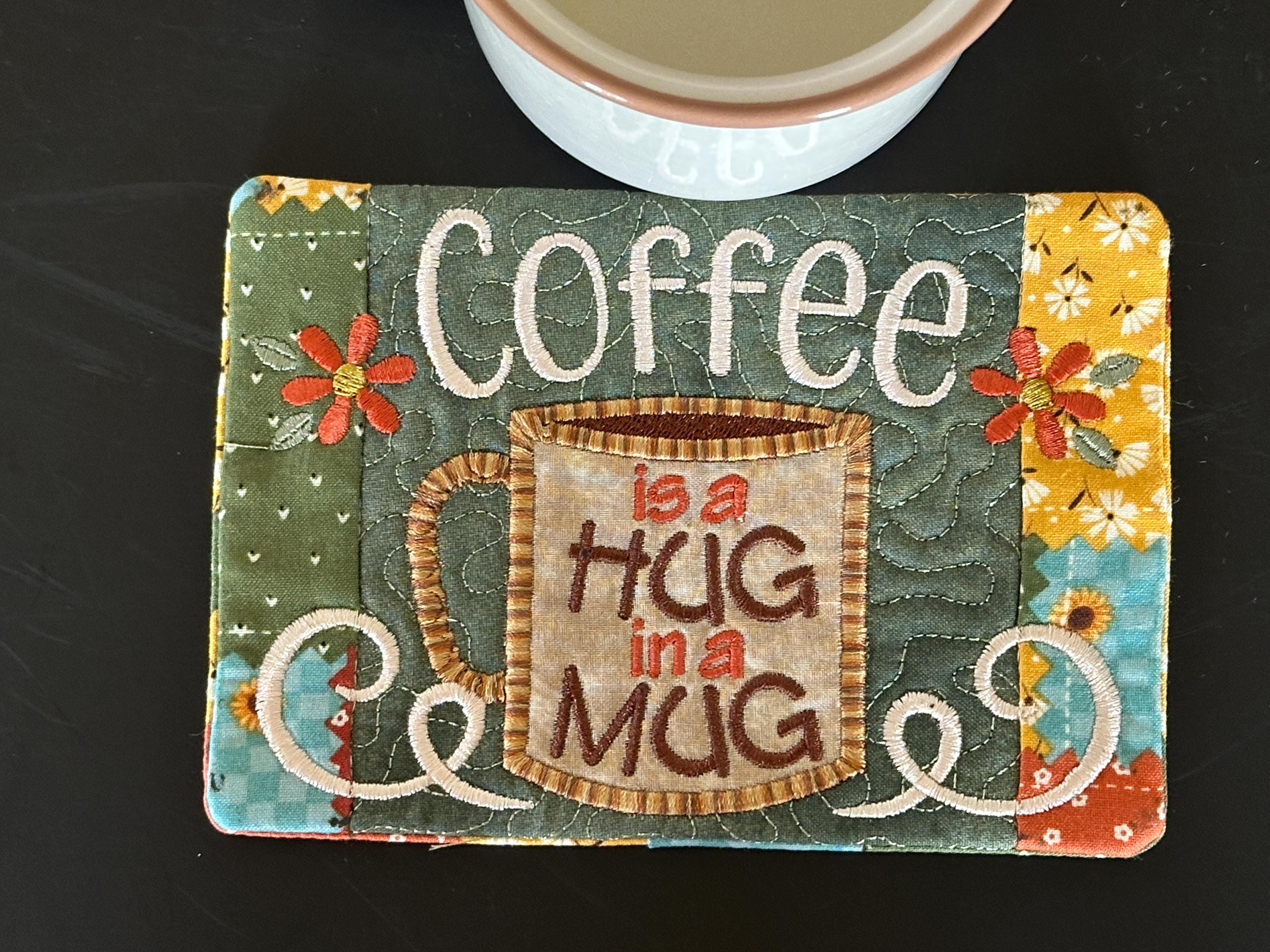 Embroidered Mug Rug | Handmade Quilted Coaster, Coffee Lover Gift - Etsy