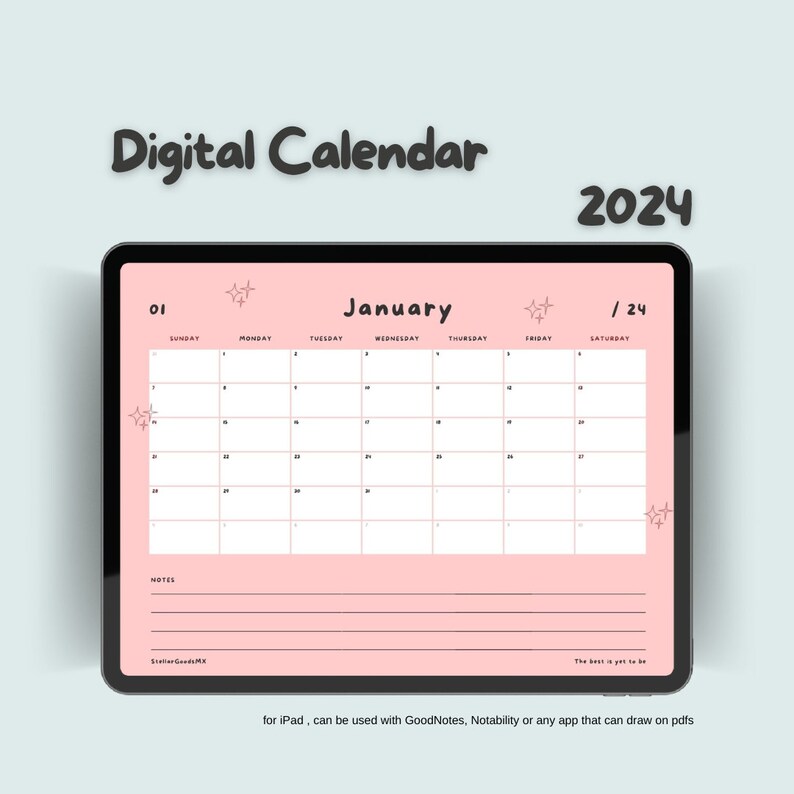Digital Calendar for 2024 Printable for iPad Goodnotes Notability ...