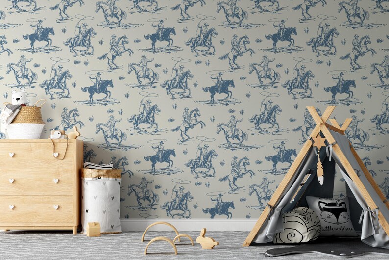 Blue Cowboys Wallpaper: Western Nursery Decor, Removable Peel and Stick ...
