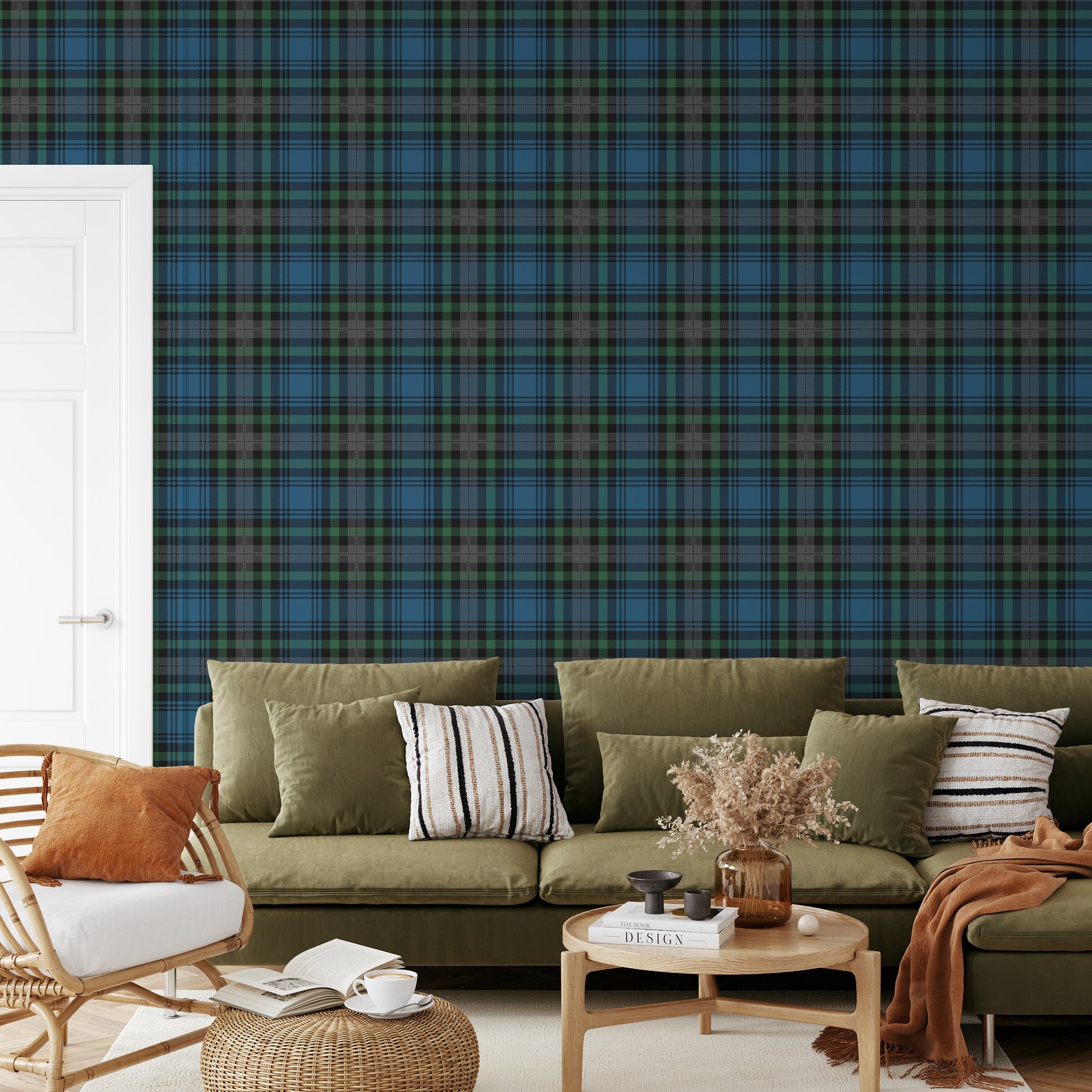 Dark Blue Green Tartan Wallpaper | Removable Peel & Stick Fabric ...