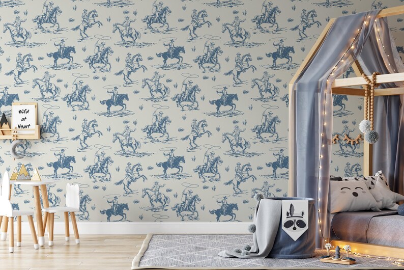 Blue Cowboys Wallpaper: Western Nursery Decor, Removable Peel and Stick ...