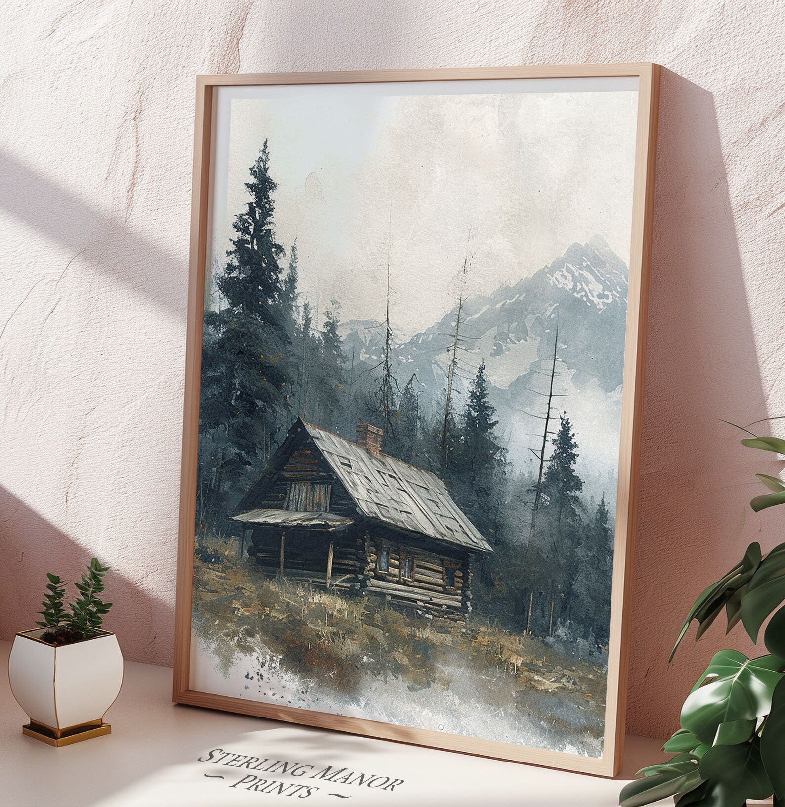 Mountain Cabin Wilderness Vertical Wall Art Rustic Forest Decor Print ...