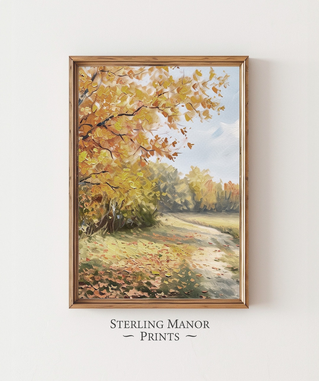 Autumn Path, Vertical Rustic Fall Scenery, Golden Leaves Printable Art ...