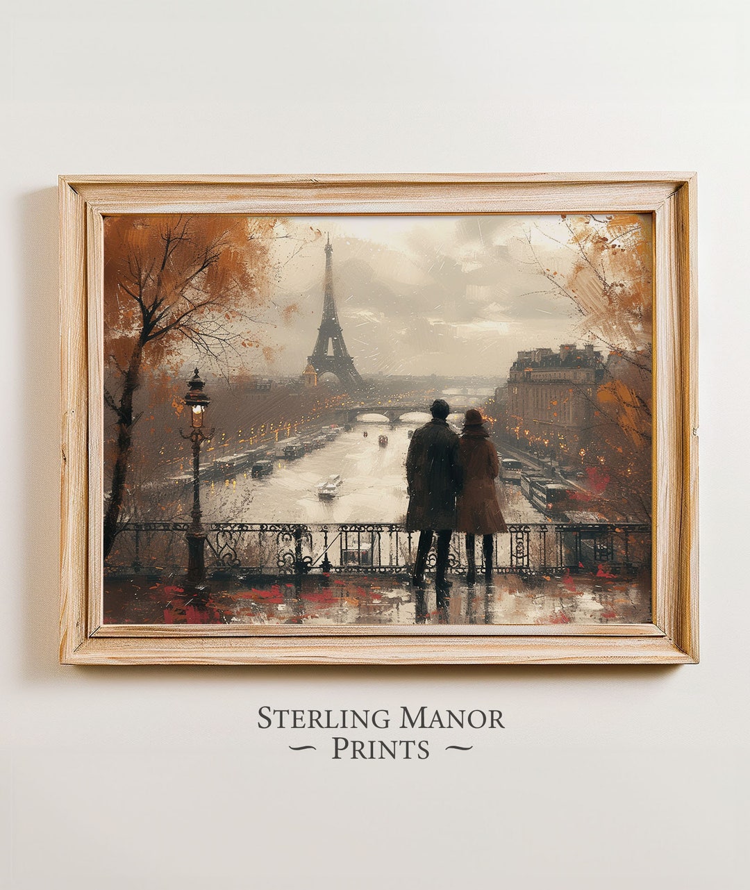 Romantic Paris Overlook Printable Wall Art Autumn Couple by Seine 6579 ...
