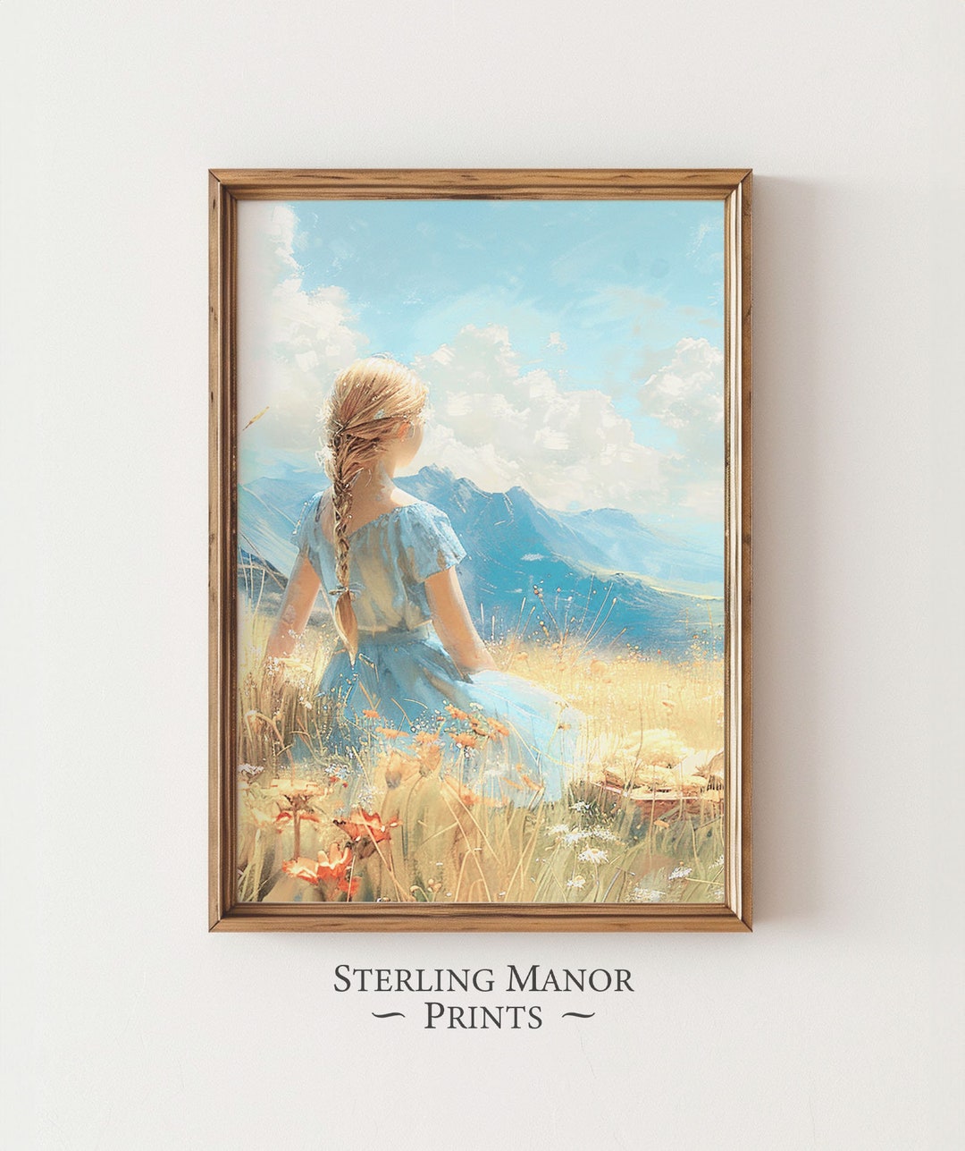 Summer Picnic Vertical Art Child in Wildflower Field Decor 9008 - Etsy