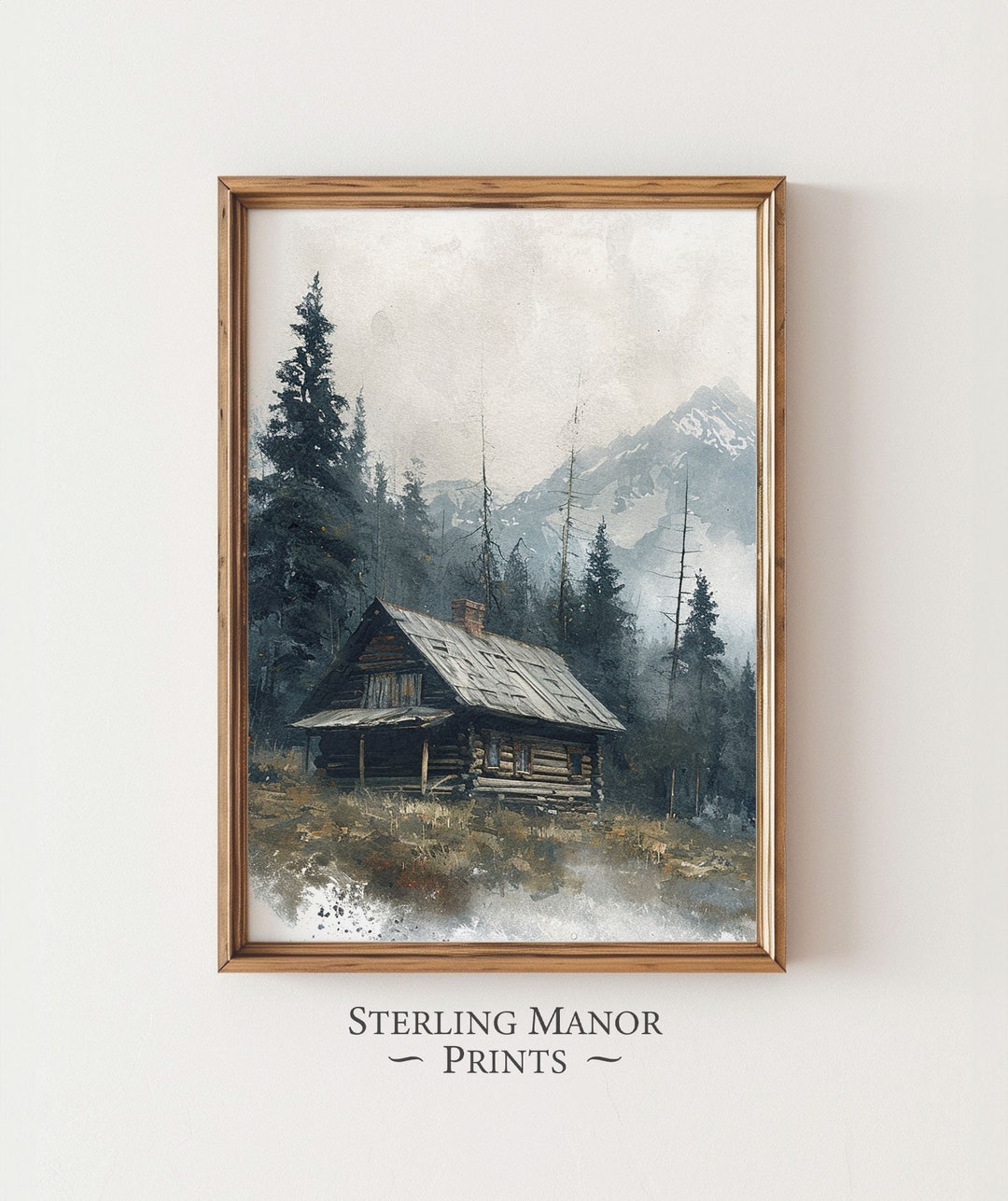 Mountain Cabin Wilderness Vertical Wall Art Rustic Forest Decor Print ...
