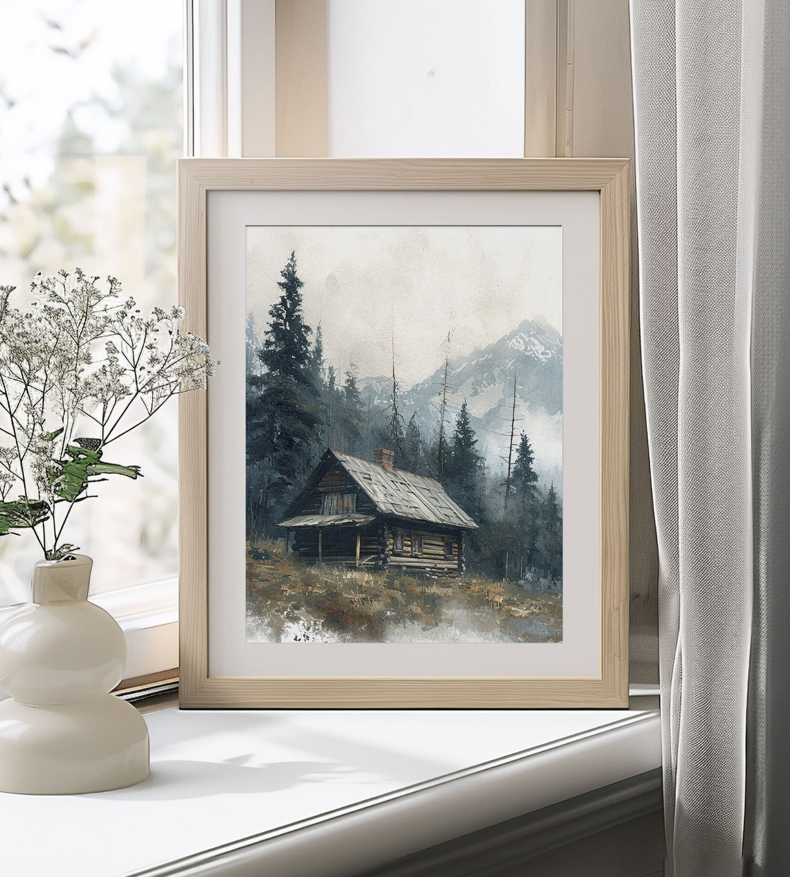 Mountain Cabin Wilderness Vertical Wall Art Rustic Forest Decor Print ...