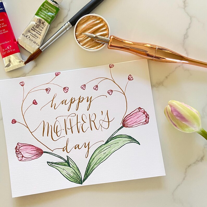 Handmade Mother's Day Card - Calligraphy in Gold Ink, Watercolor ...