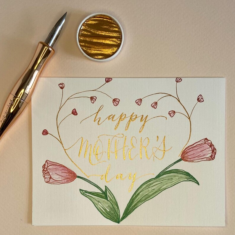 Handmade Mother's Day Card - Calligraphy in Gold Ink, Watercolor ...