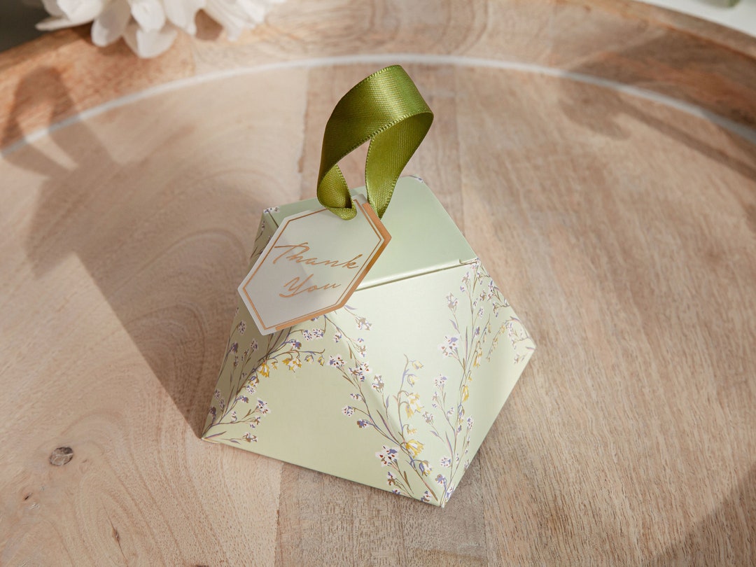 Set of 10 Floral Wedding Favor Boxes With Personalized Tag, Party Candy ...