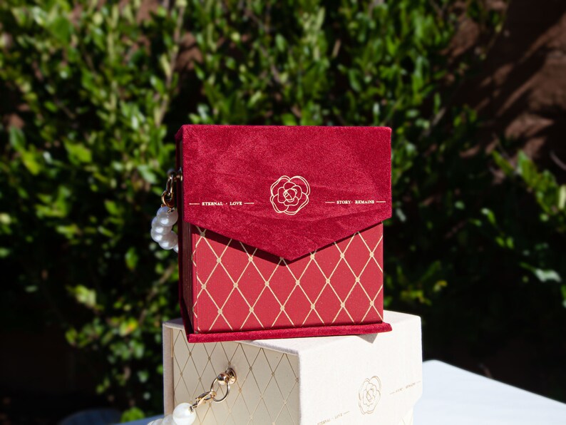 Velvet Gift Box With Pearl Chain Handle, Bridal Shower and Wedding ...