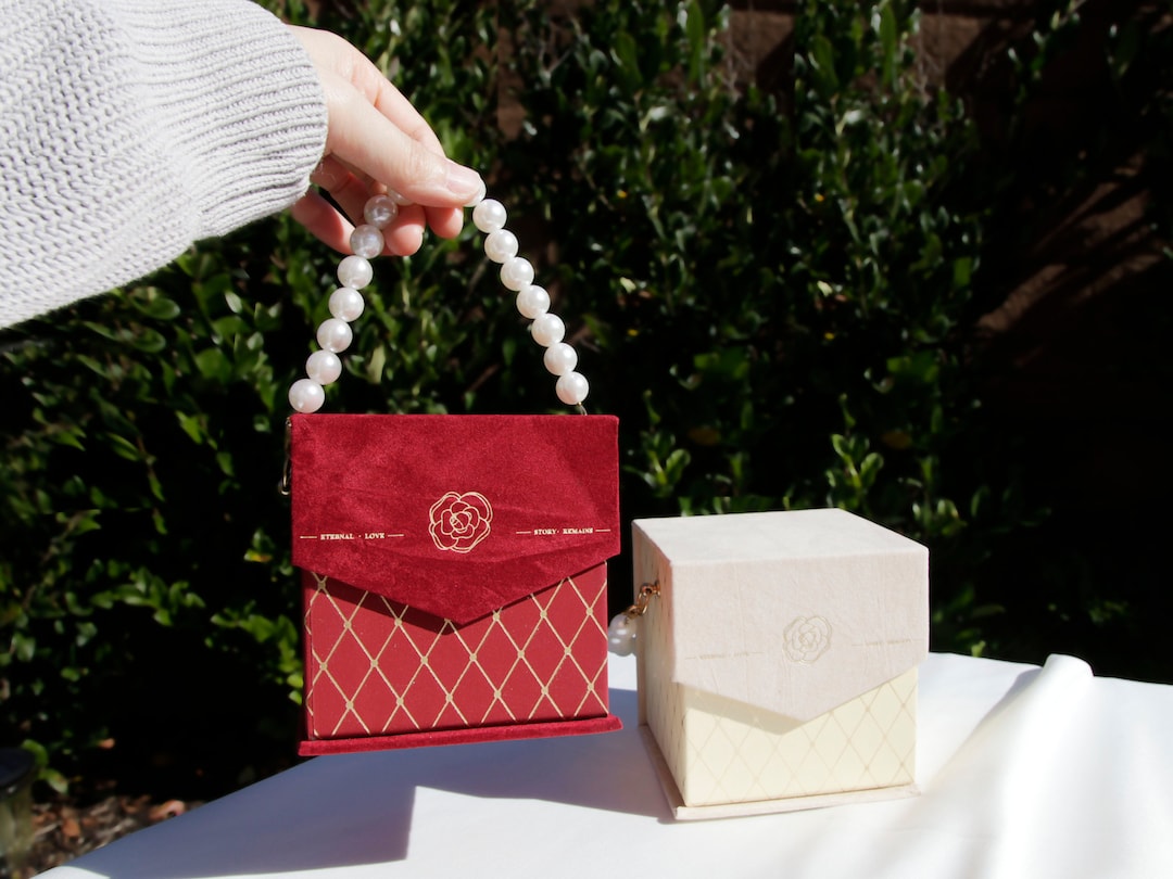 Velvet Gift Box With Pearl Chain Handle, Bridal Shower and Wedding ...