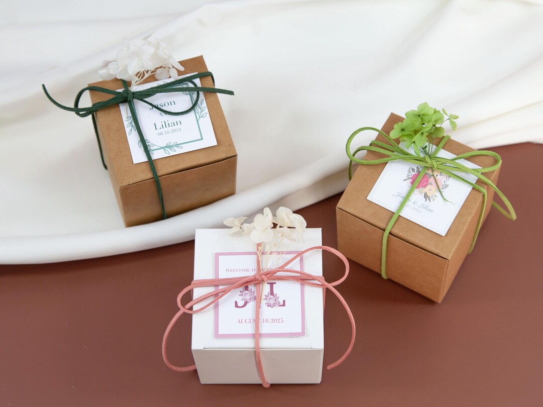 5 Pcs Personalized Wedding Favor Boxes With Preserved Flower ...