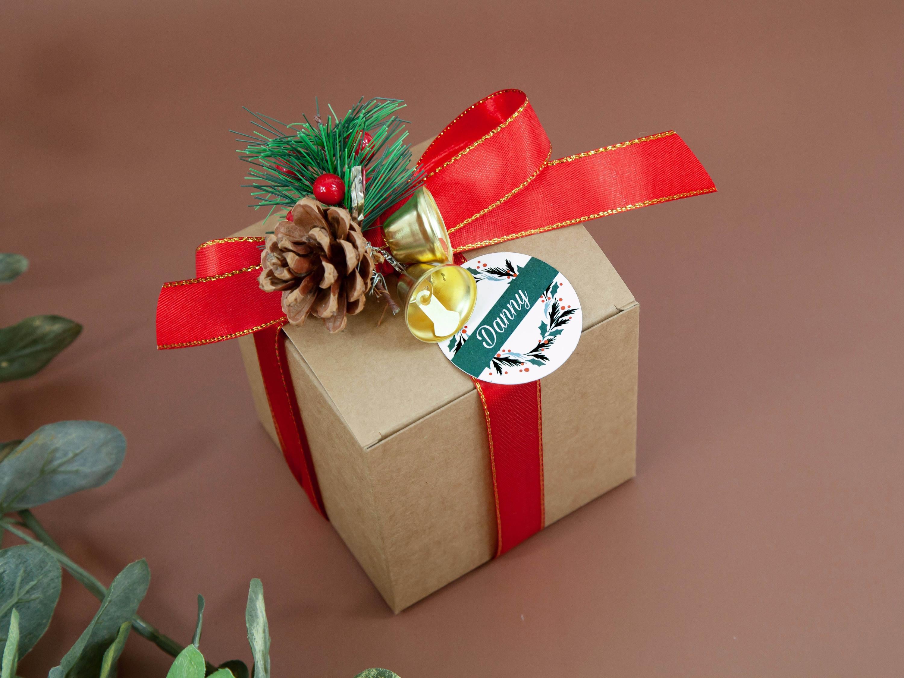 5 Pcs Christmas Kraft Gift Boxes With Decor and Ribbon, Personalized ...