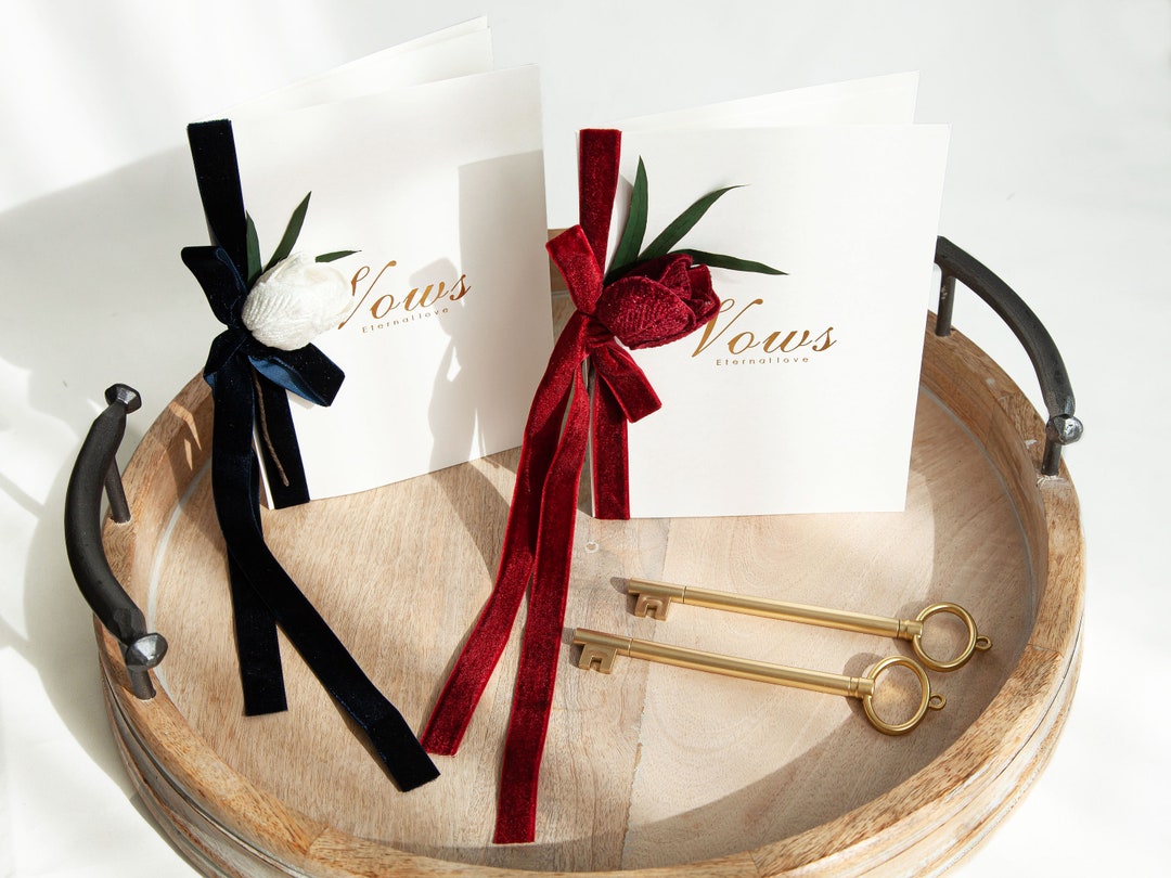 Velvet Rose Vow Cards, Wedding Vow Cards Set of 2, Fabric Flower Vow ...