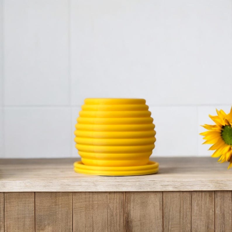 Beehive Flower Pot for House Plants | Yellow Honey Bee Planter Decor ...
