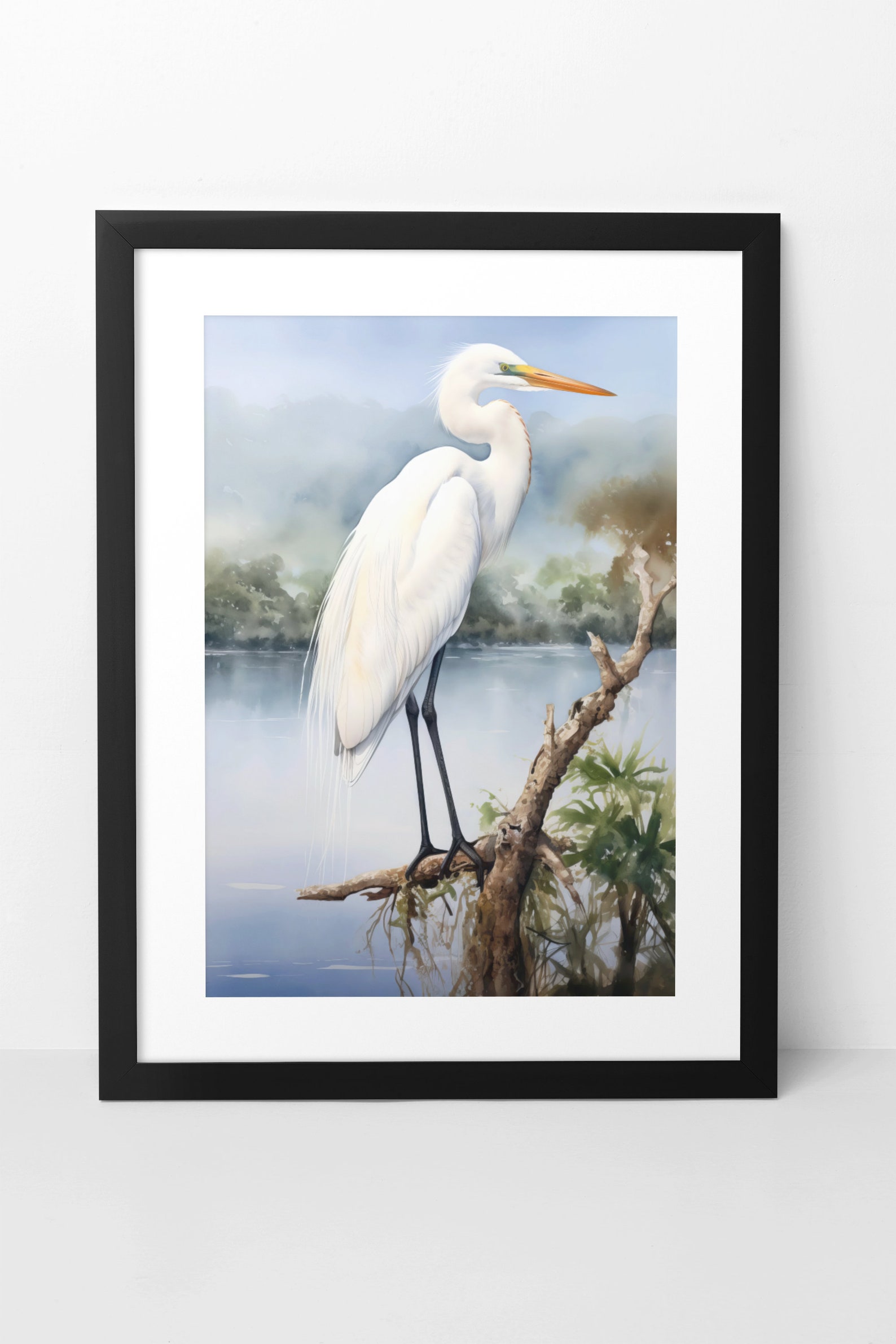 Great Egret Digital Download Art, Great Egret, Great Egret Painting ...