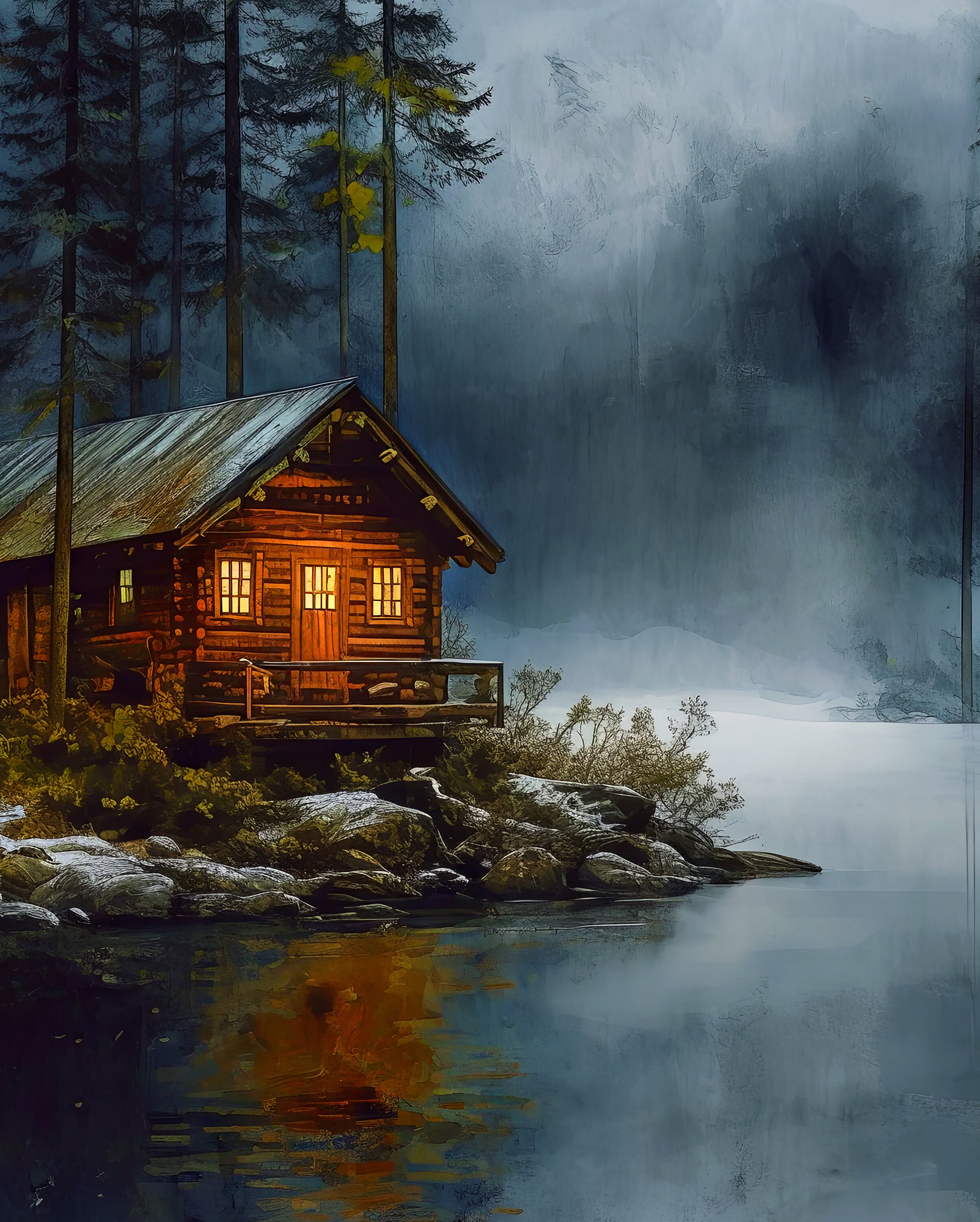 Lake Cabin Digital Download Art, Printable Art, Forest, Trees, Woods ...
