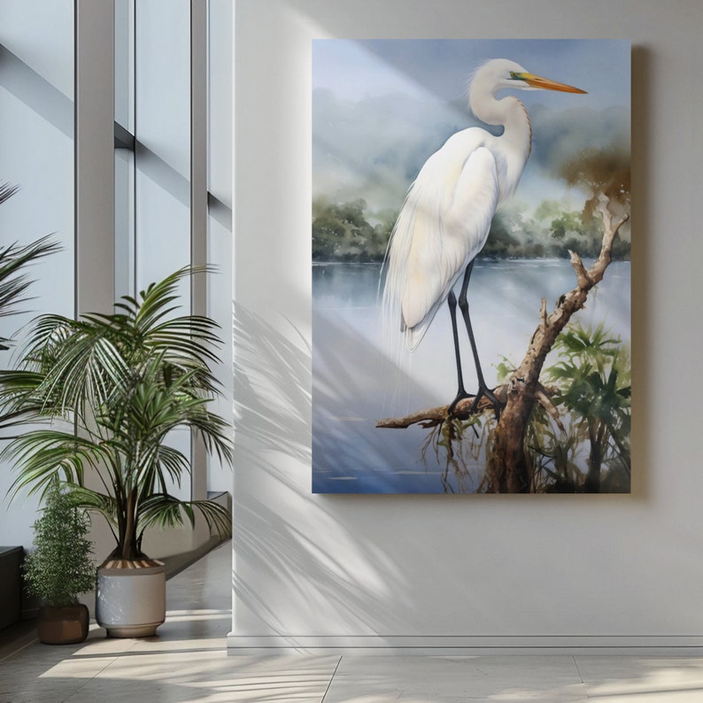 Great Egret Digital Download Art, Great Egret, Great Egret Painting ...