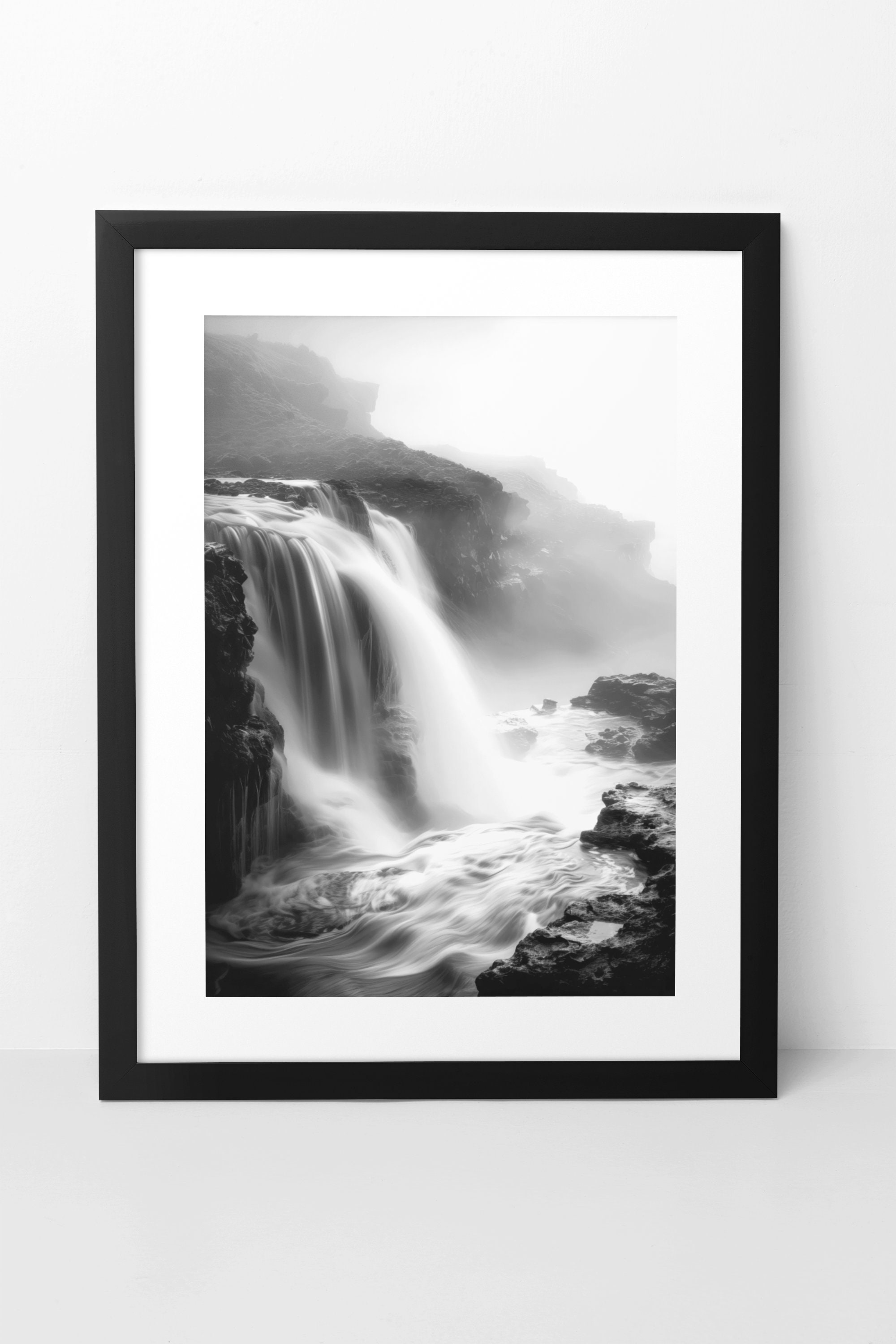 Waterfall Digital Download Art, Black & White Wall Art, Waterfall ...
