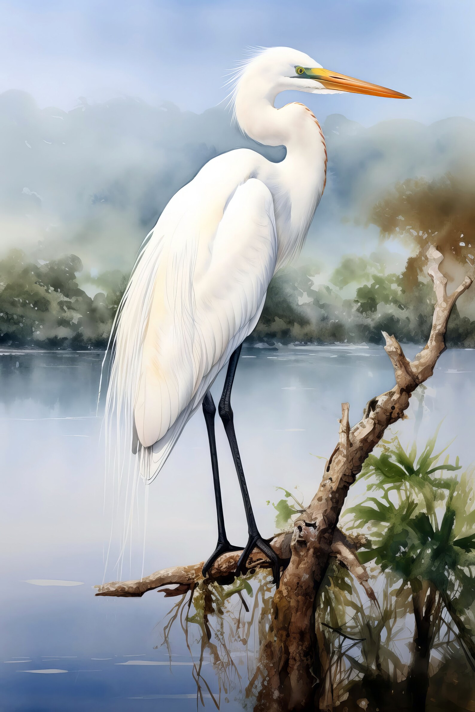 Great Egret Digital Download Art, Great Egret, Great Egret Painting ...