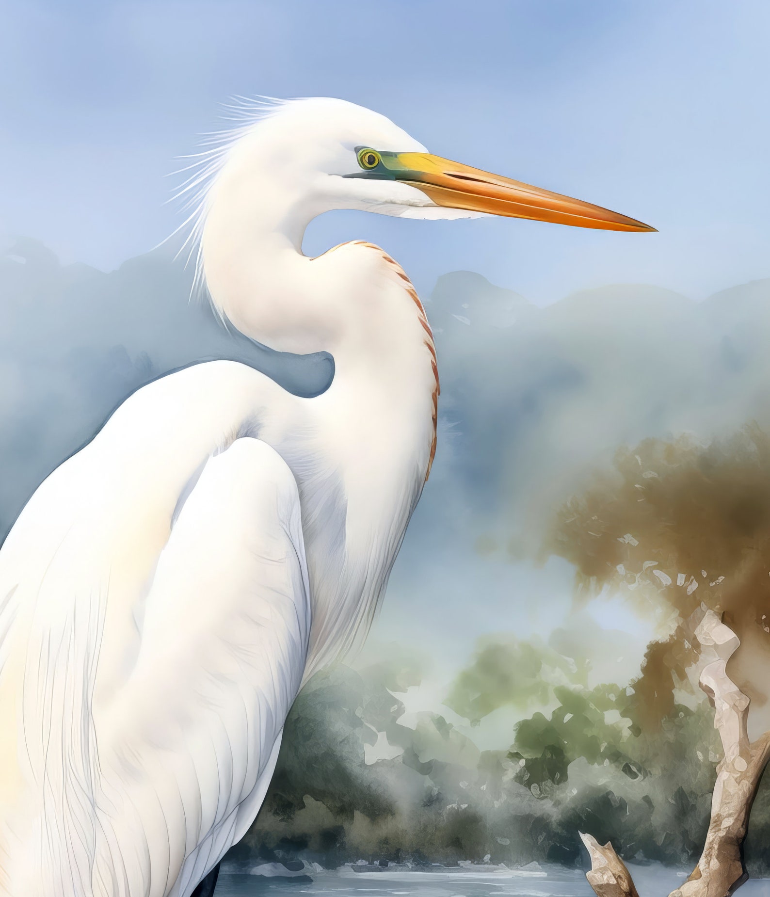 Great Egret Digital Download Art, Great Egret, Great Egret Painting ...