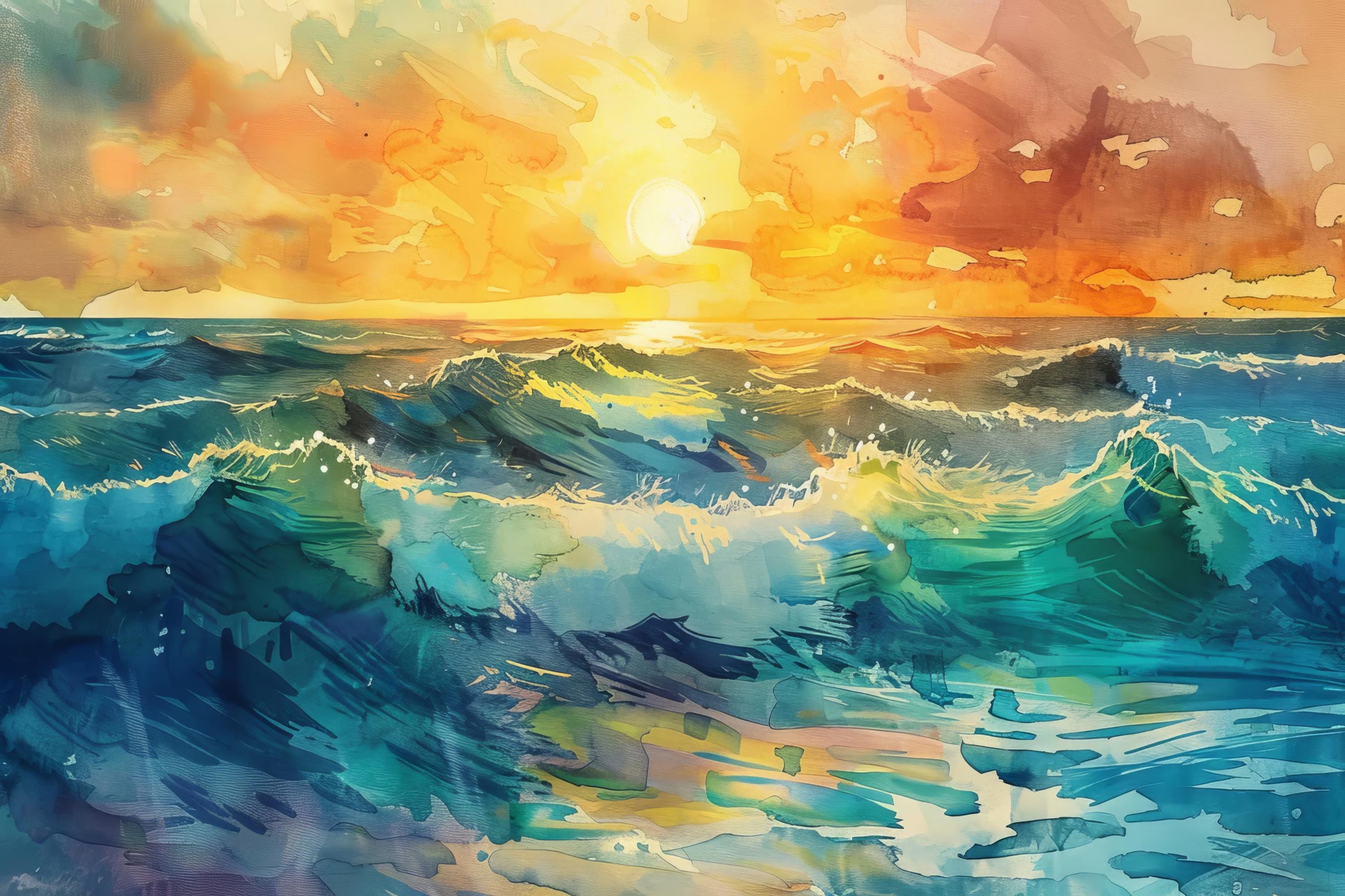 Fiji Digital Download Art, Ocean Art, Sea Art, Ocean Waves Art, Sunset ...