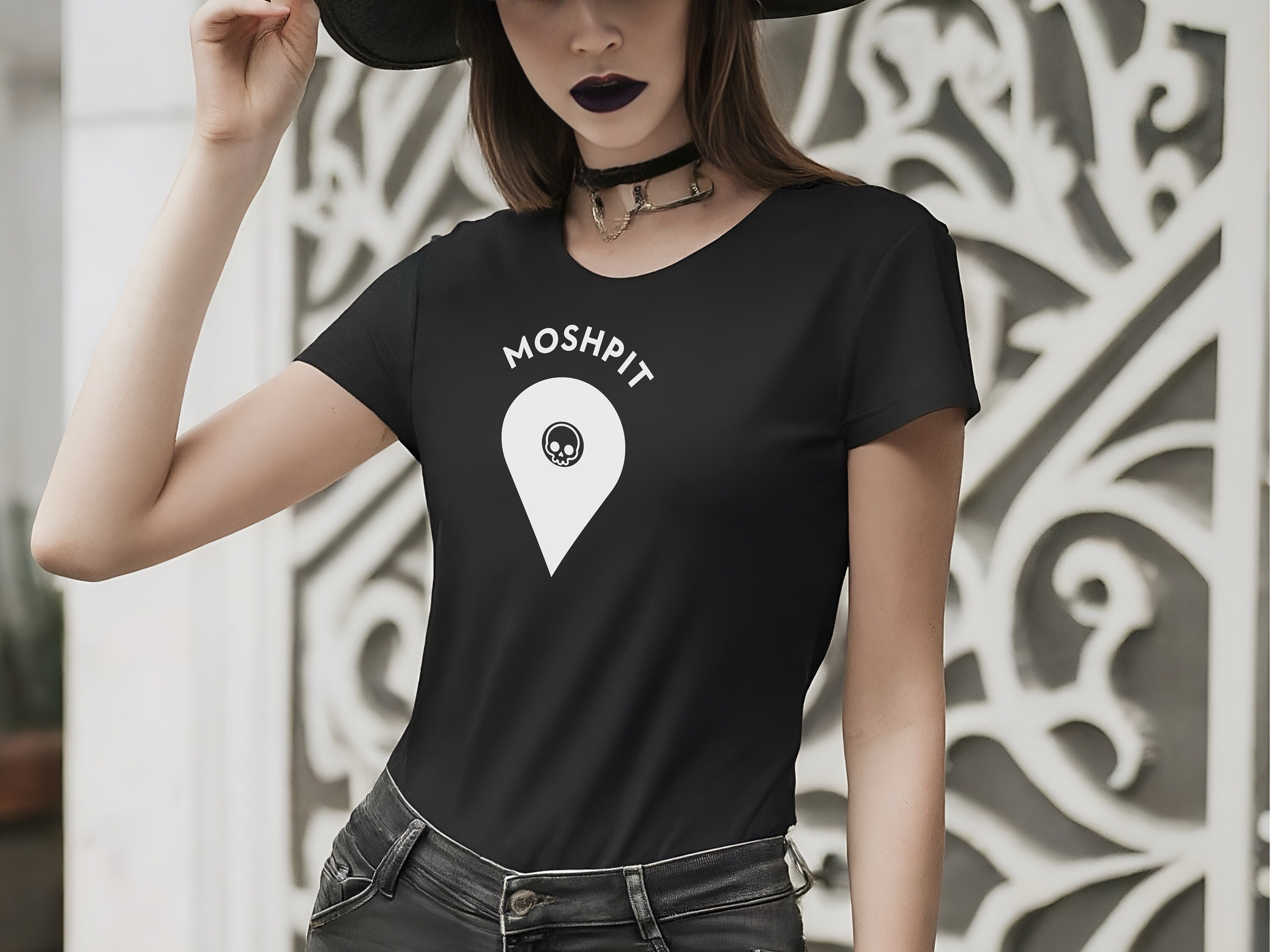 Skull Map Pin Tee, Alt Punk Heavy Metal Festival Shirt, Concert Mosh Pit Top, Minimalistic Edgy ...