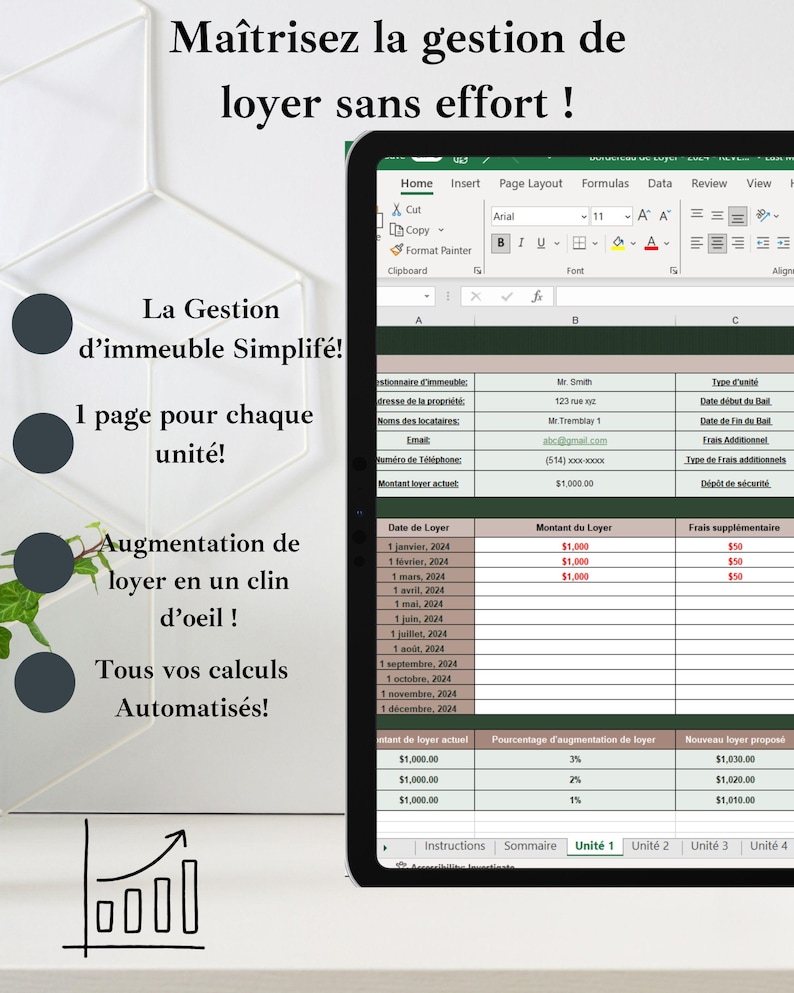 Suivi Des Revenus Locatifs Excel Suivi Des Loyers Tableau De Gestion Locative 1-12 Unités ...