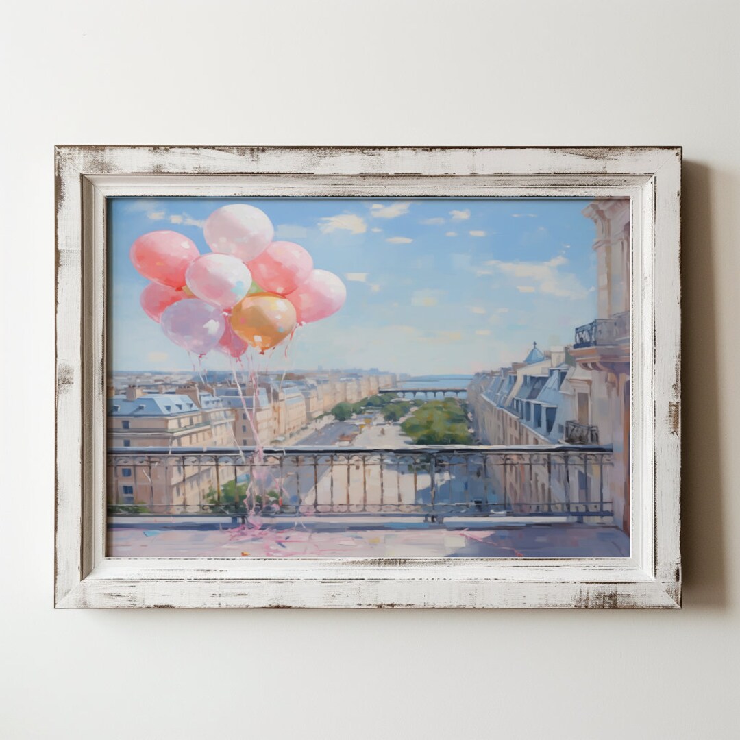 Balloons on Balcony | Printable | Pink Balloons | Cityscape | Art Decor ...