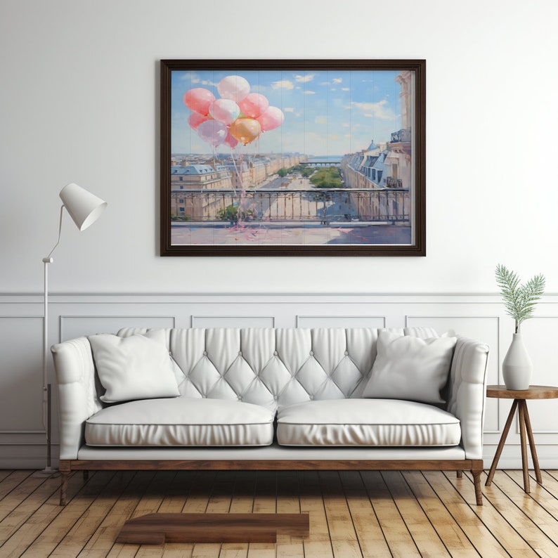 Balloons on Balcony | Printable | Pink Balloons | Cityscape | Art Decor ...
