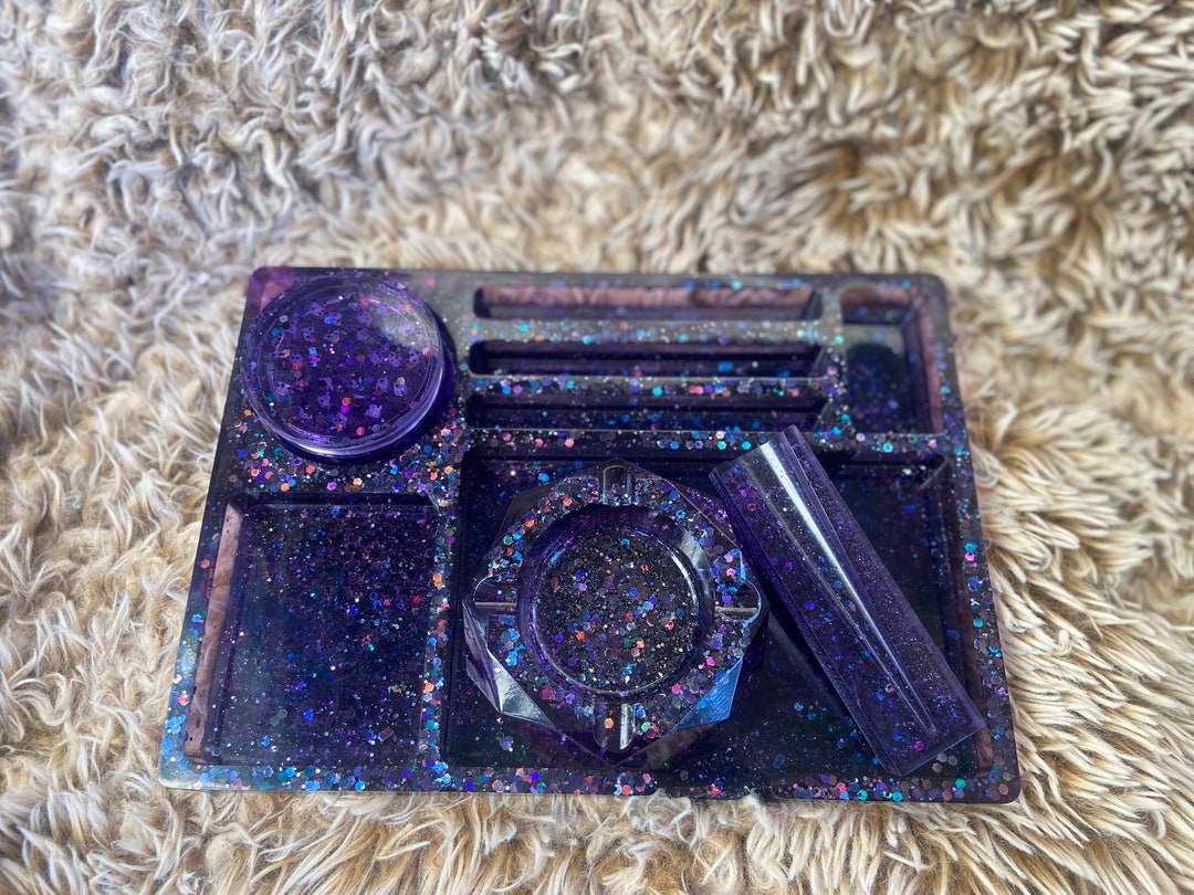 Purple Rolling Tray With Grinder, Ashtray and Blunt Holder 4 Piece Set ...